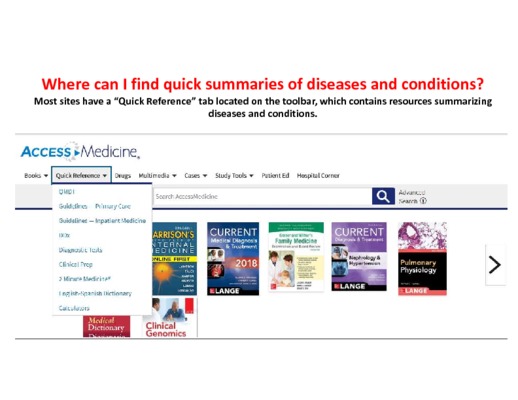 Where can I find quick summaries of diseases and conditions? | Access ...